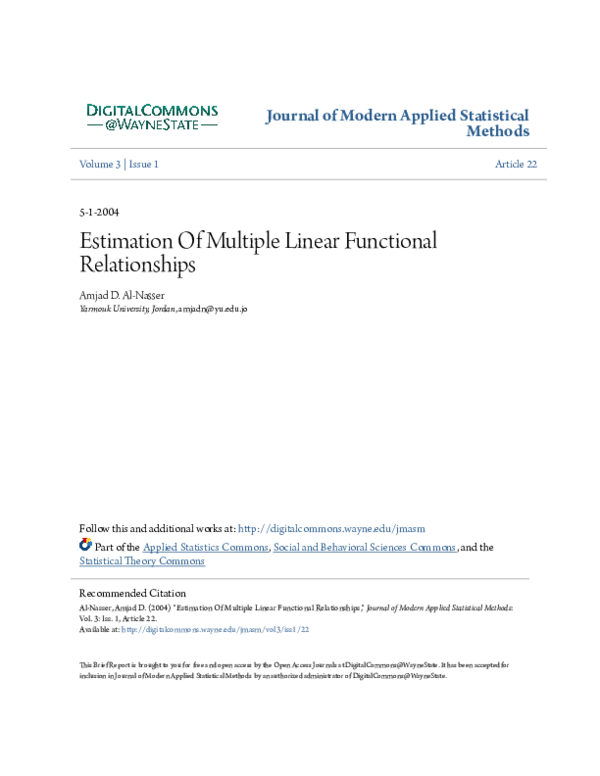 (PDF) Estimation Of Multiple Linear Functional Relationships