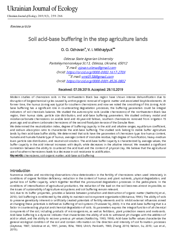 (PDF) Soil acid-base buffering in the step agriculture lands