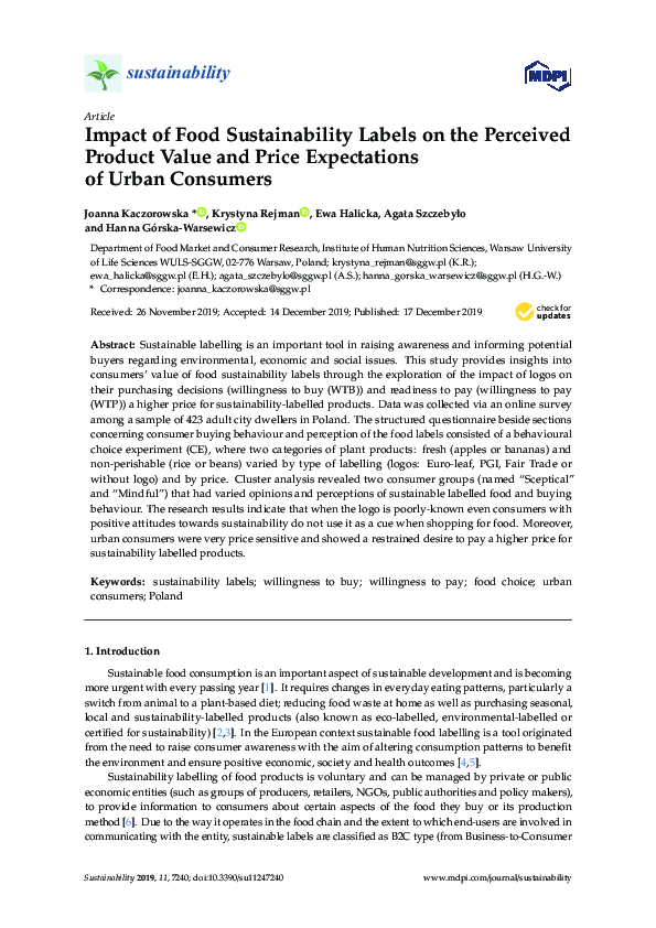 (PDF) Impact of Food Sustainability Labels on the Perceived Product ...