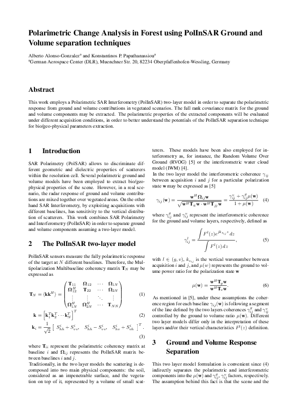 (PDF) Polarimetric Change Analysis in Forest using PolInSAR Ground and Volume separation techniques