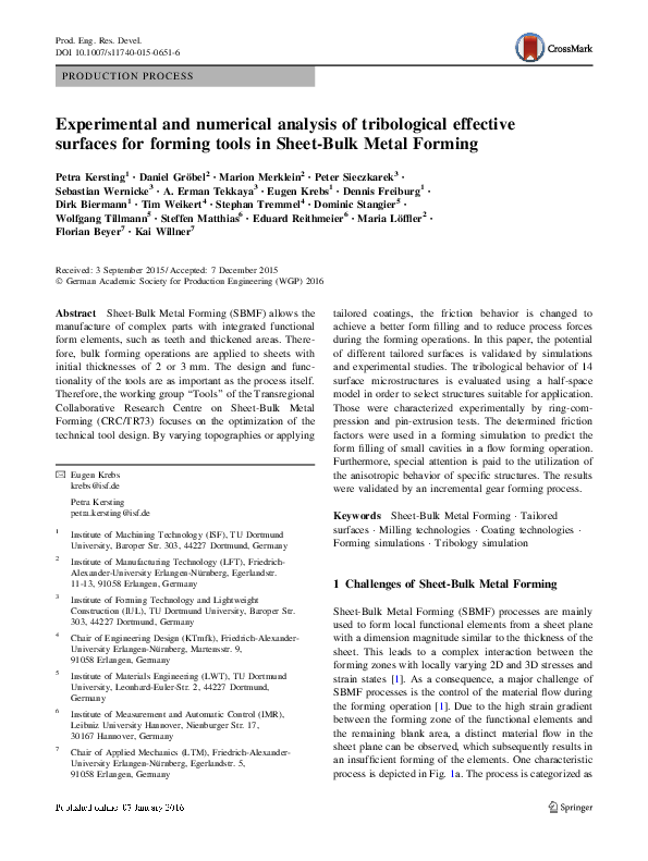 (PDF) Experimental and numerical analysis of tribological effective surfaces for forming tools ...