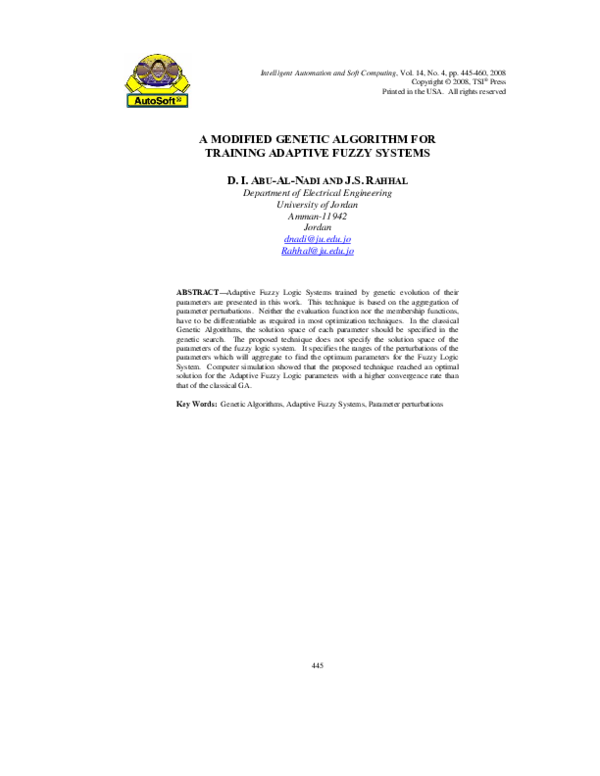 (PDF) A Modified Genetic Algorithm for Training Adaptive Fuzzy Systems