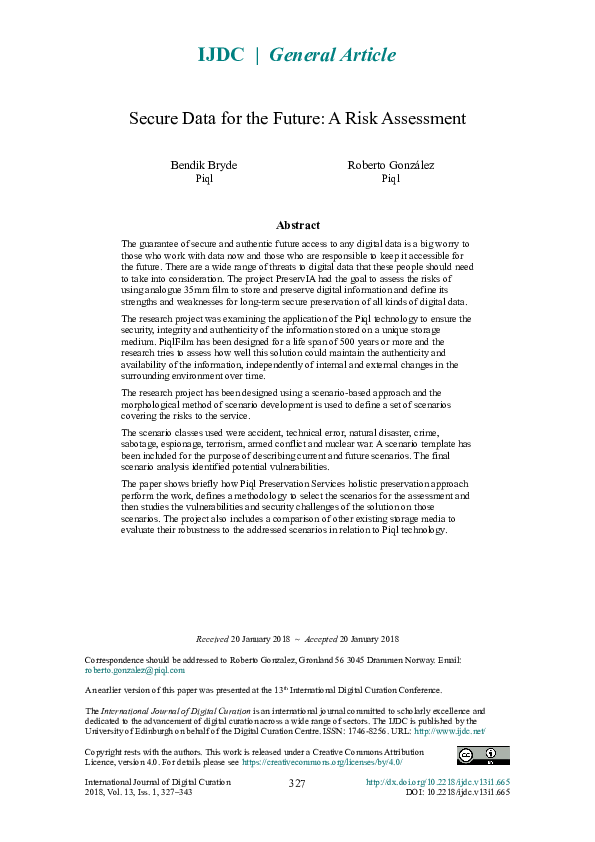 (PDF) Secure Data for the Future: A Risk Assessment