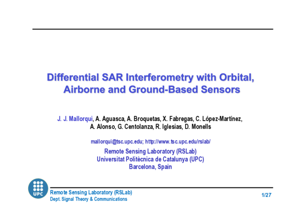 (PDF) Differential SAR interferometry with orbital, airborne and ground-based sensors