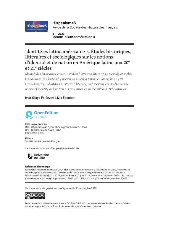 (PDF) Identité-es latinoaméricaine-s. Études historiques, littéraires ...