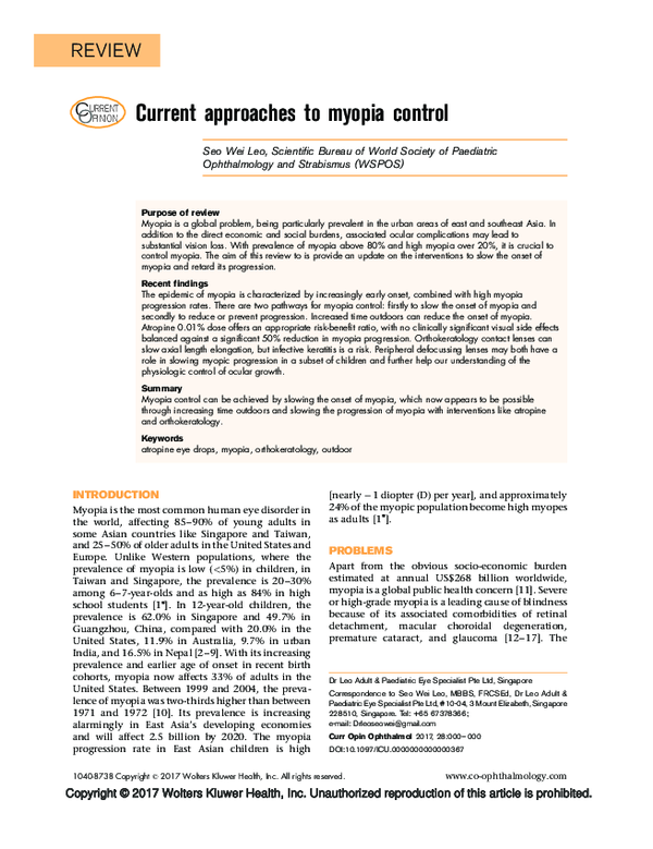 (PDF) Current approaches to myopia control