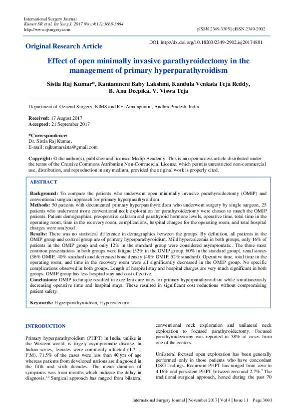 (PDF) Effect of open minimally invasive parathyroidectomy in the ...