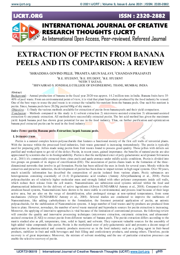Pdf Extraction Of Pectin From Banana Peels And Its Comparison A Review