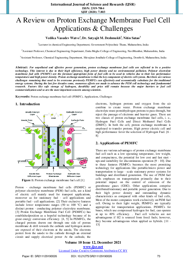 (PDF) Challenges and Applications of Proton Exchange Membrane Fuel Cells