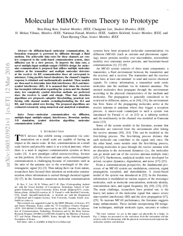 (PDF) MIMO Design for Enhanced Molecular Communication