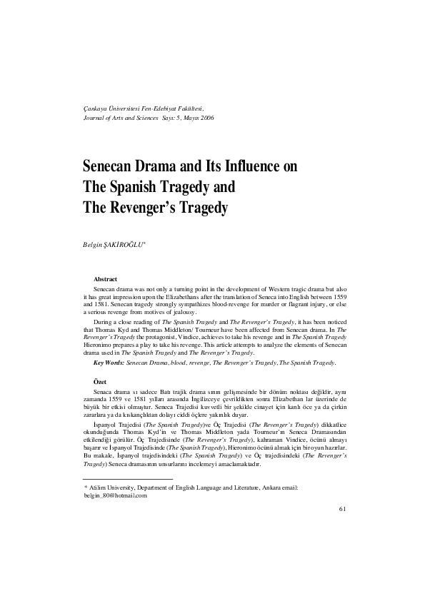 (PDF) Senecan Drama ve Etkisi üzerine İspanyol Trajedi ve Revenger en ...