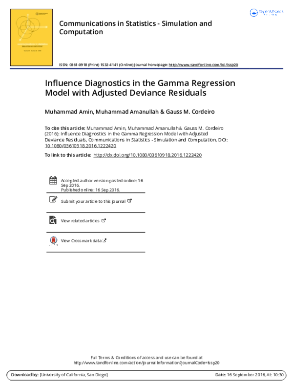 (PDF) Influence diagnostics in the Gamma regression model with adjusted deviance residuals