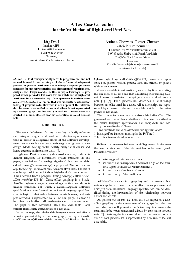 (PDF) Test Case Generation for High-Level Petri Nets