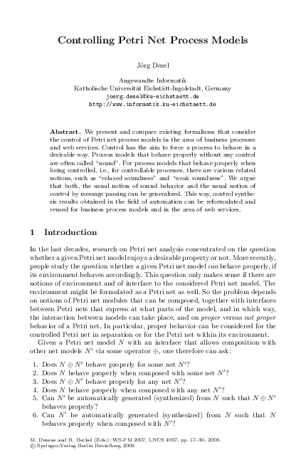(PDF) Controlling Petri Net Process Models