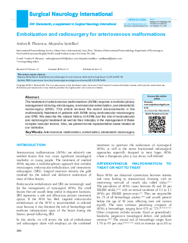 Pdf Embolization And Radiosurgery For Arteriovenous Malformations