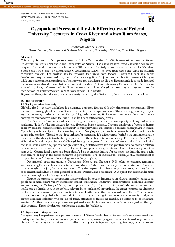 (PDF) Occupational Stress and the Job Effectiveness of Federal ...