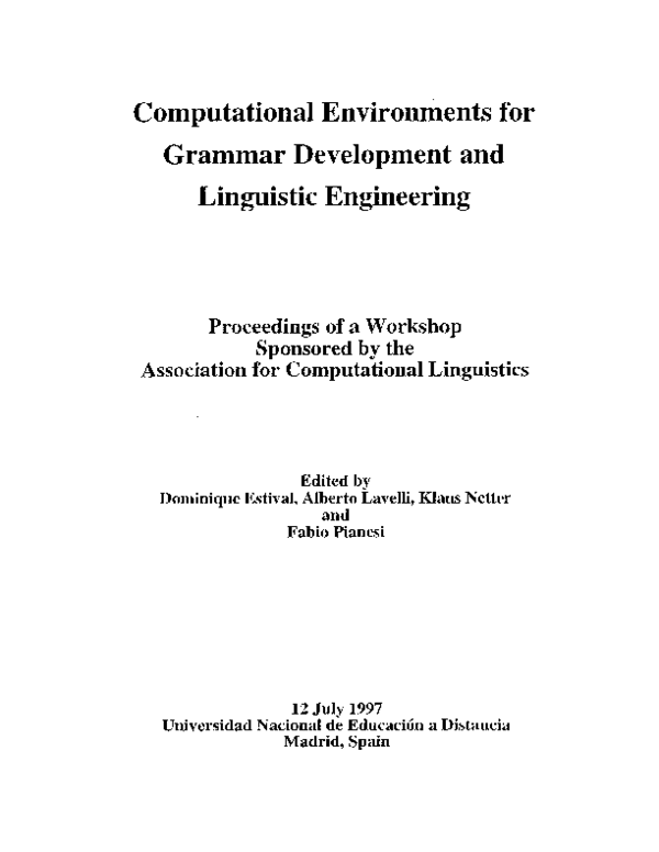 (PDF) Computational Environments for Grammar Development and Linguistic Engineering