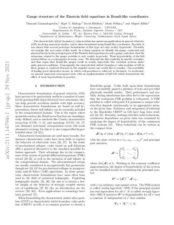 (PDF) Gauge structure of the Einstein field equations in Bondi-like ...