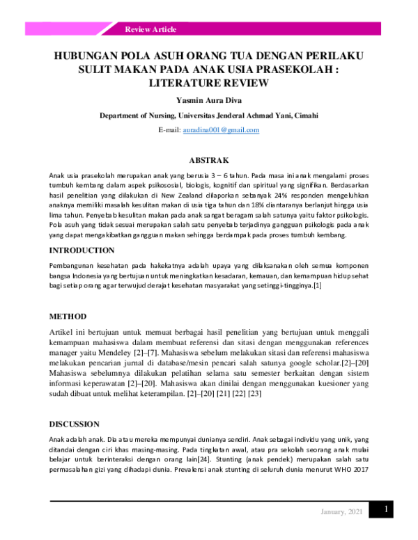 (PDF) HUBUNGAN POLA ASUH ORANG TUA DENGAN PERILAKU SULIT MAKAN PADA ANAK USIA PRASEKOLAH ...
