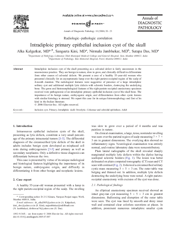 (PDF) Intradiploic primary epithelial inclusion cyst of the skull