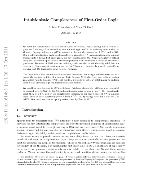 (PDF) Intuitionistic Completeness of First-Order Logic