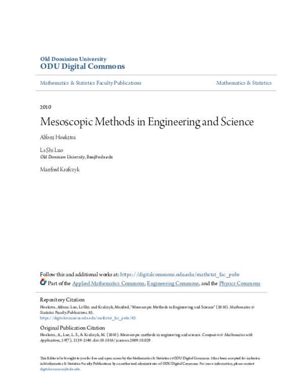 (PDF) Mesoscopic Methods in Engineering and Science