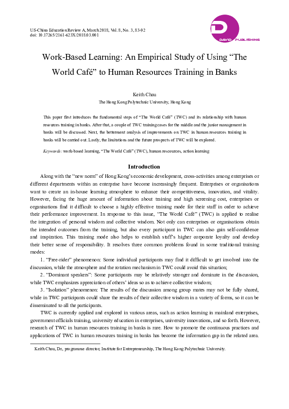 (PDF) Work-Based Learning: An Empirical Study of Using “The World Café” to Human Resources ...