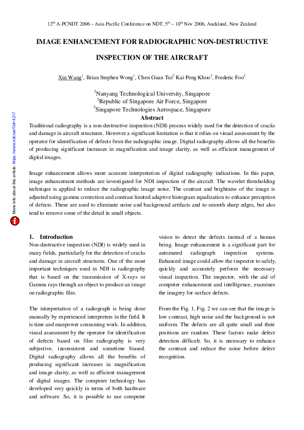(PDF) Image Enhancement for Radiographic Non-Destructive Inspection of ...