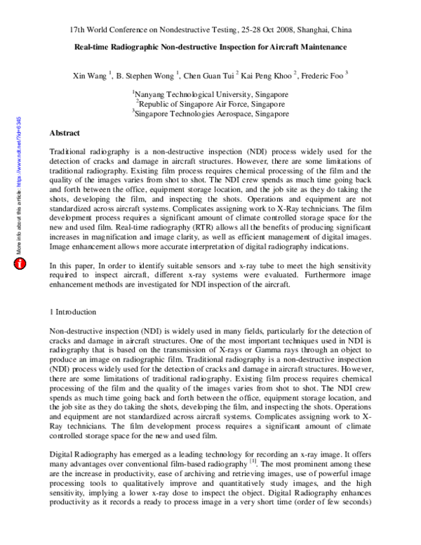 (PDF) Real-time Radiographic Non-destructive Inspection for Aircraft ...