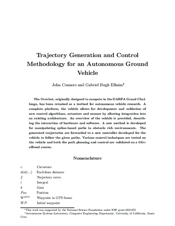 Pdf Trajectory Generation And Control Methodology For An Autonomous