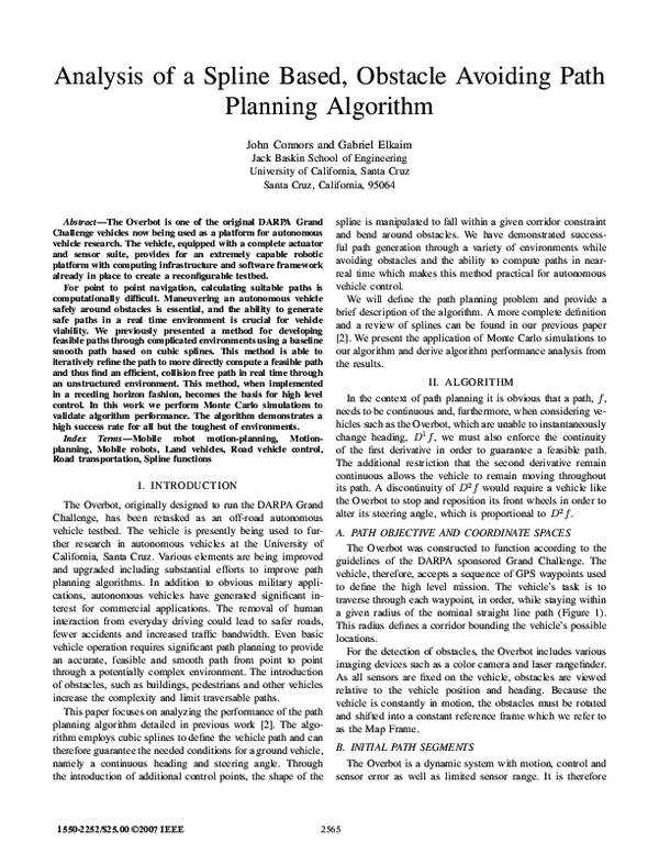 (PDF) Elkaim, “Analysis of a Spline Based, Obstacle Avoiding Path Planning Algorithm