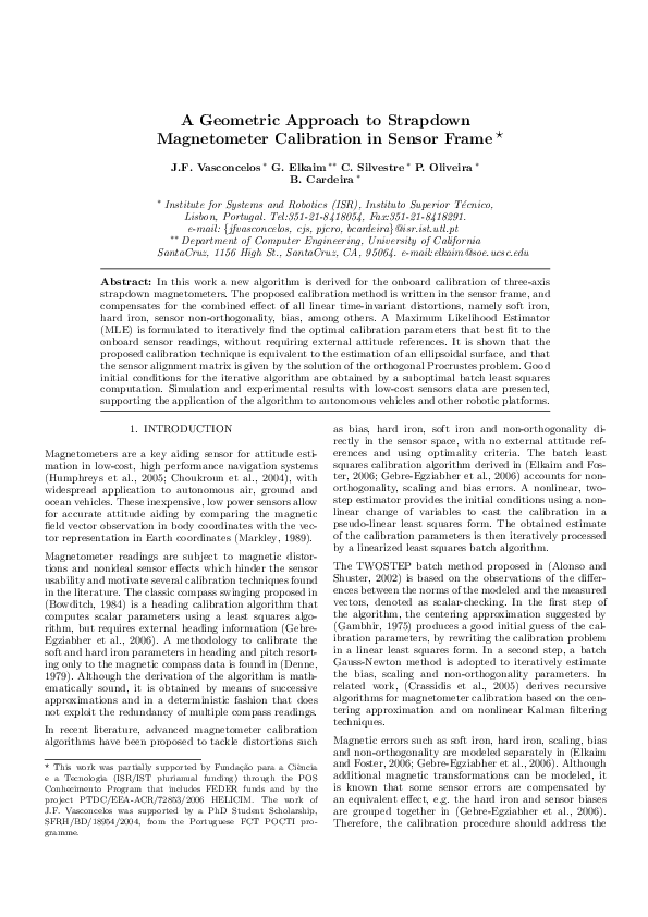 (PDF) A Geometric Approach to Strapdown Magnetometer Calibration in Sensor Frame
