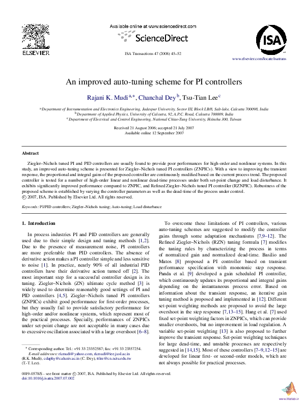 (PDF) An improved auto-tuning scheme for PI controllers