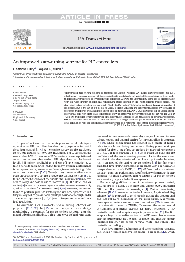 (PDF) An improved auto-tuning scheme for PID controllers