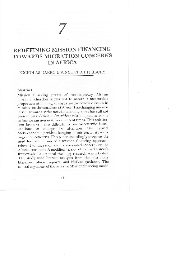 (PDF) REDEFINING MISSION FINANCING TOWARDS MIGRATION CONCERNS IN AFRICA