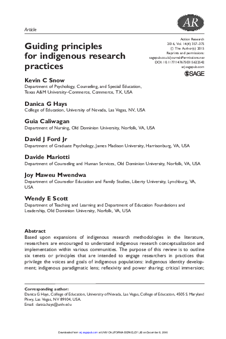 (PDF) Guiding principles for indigenous research practices