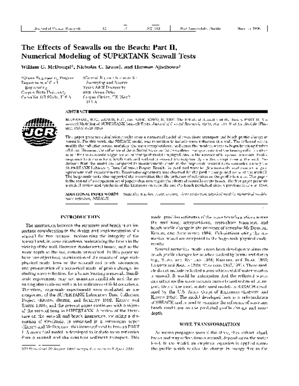 (PDF) The Effects of Seawalls on the Beach: Part II, Numerical Modeling ...