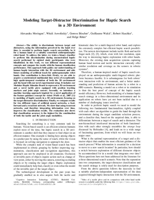 (PDF) Modeling Target-Distractor Discrimination for Haptic Search in a ...