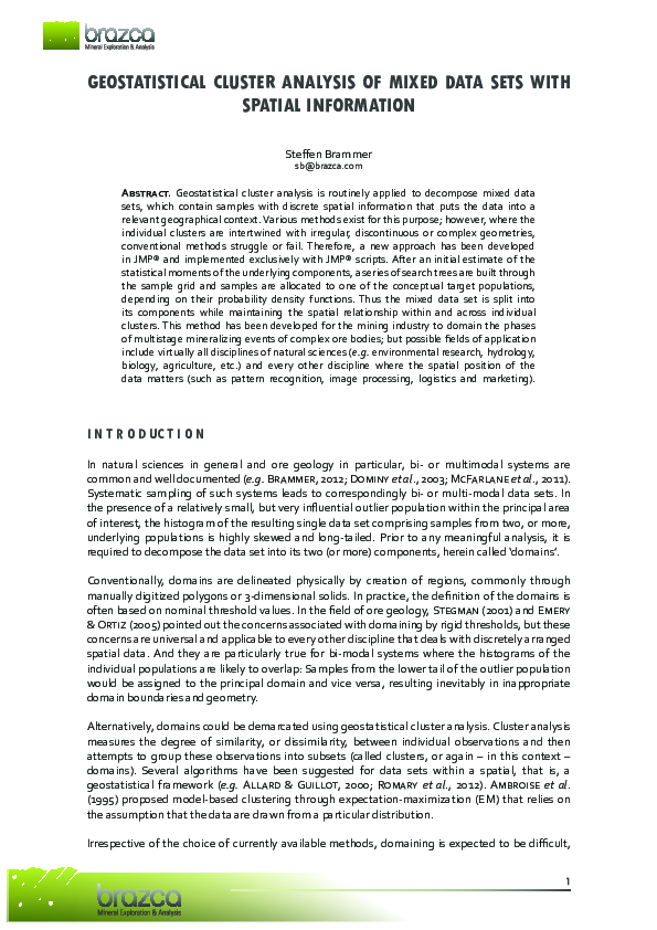 (PDF) Geostatistical cluster analysis of Mixed data sets With spatial inforMation