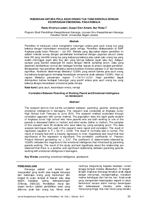 (PDF) Hubungan Antara Pola Asuh Orang Tua Yang Bekerja Dengan Kecerdasan Emosional Pada Remaja ...