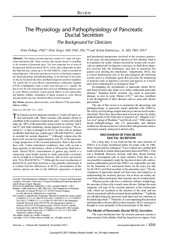 (PDF) The Physiology and Pathophysiology of Pancreatic Ductal Secretion