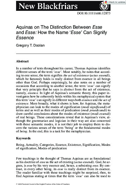 (PDF) Aquinas on The Distinction Between Esse and Esse: How the Name ...