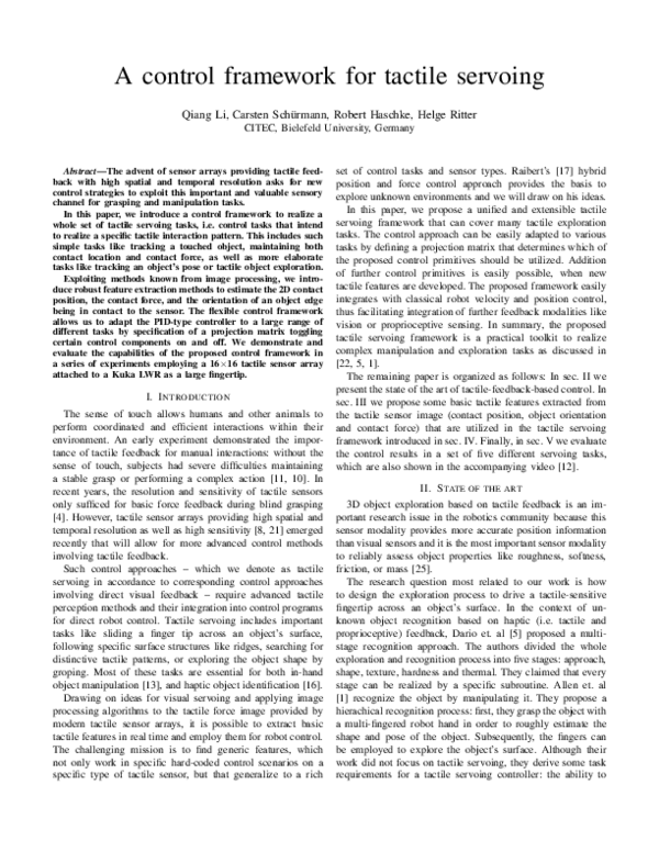 (PDF) A Control Framework for Tactile Servoing