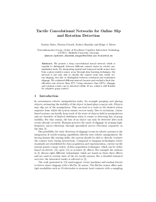 (PDF) Tactile Convolutional Networks for Online Slip and Rotation Detection
