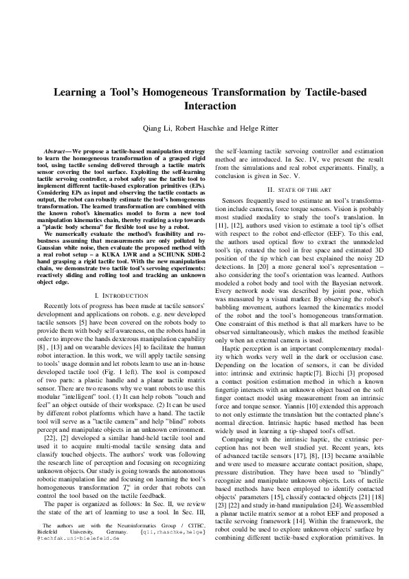 (PDF) Learning a tool's homogeneous transformation by tactile-based ...