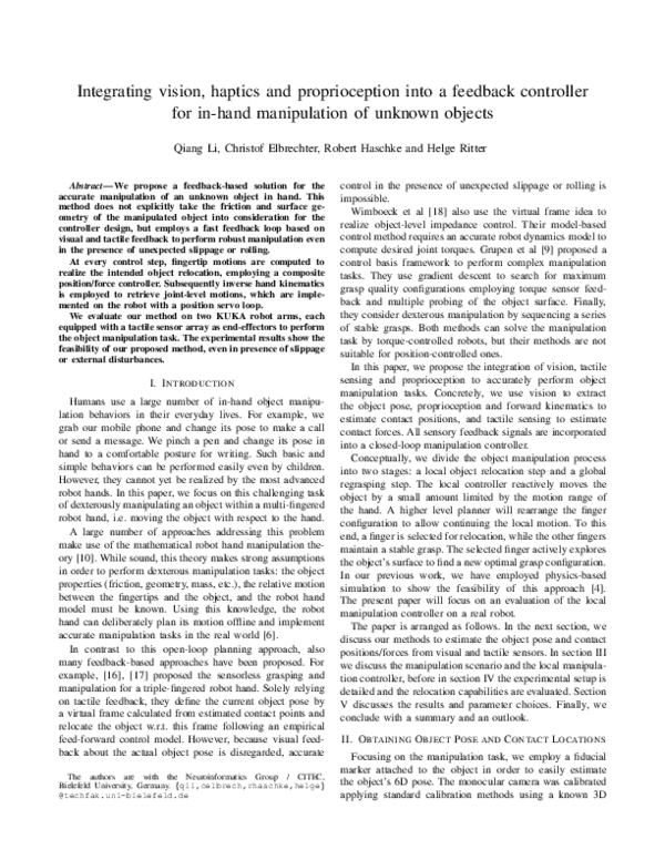 (PDF) Integrating vision, haptics and proprioception into a feedback controller for in-hand ...
