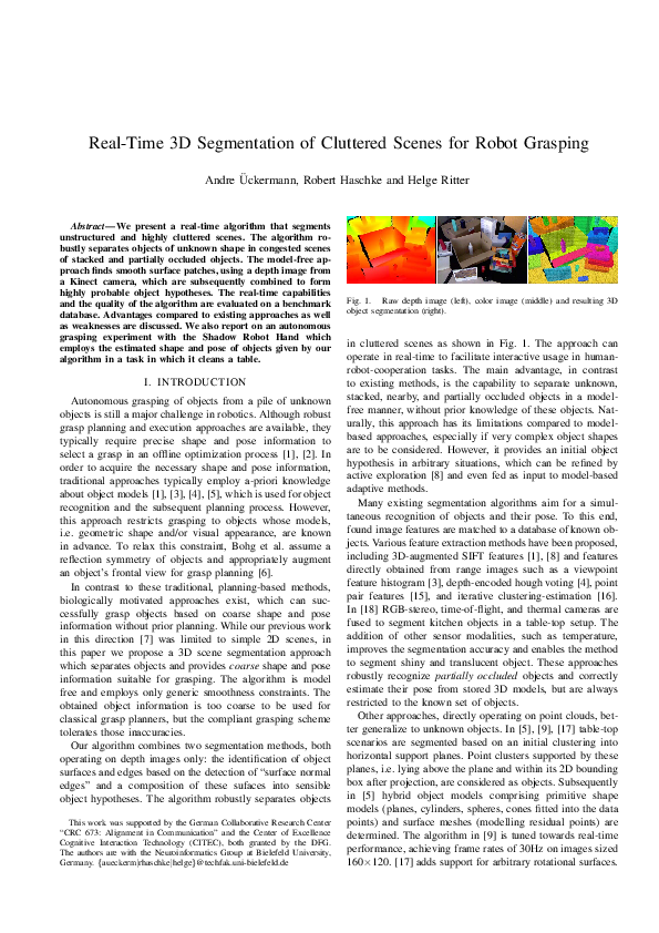 (PDF) Real-time 3D segmentation of cluttered scenes for robot grasping