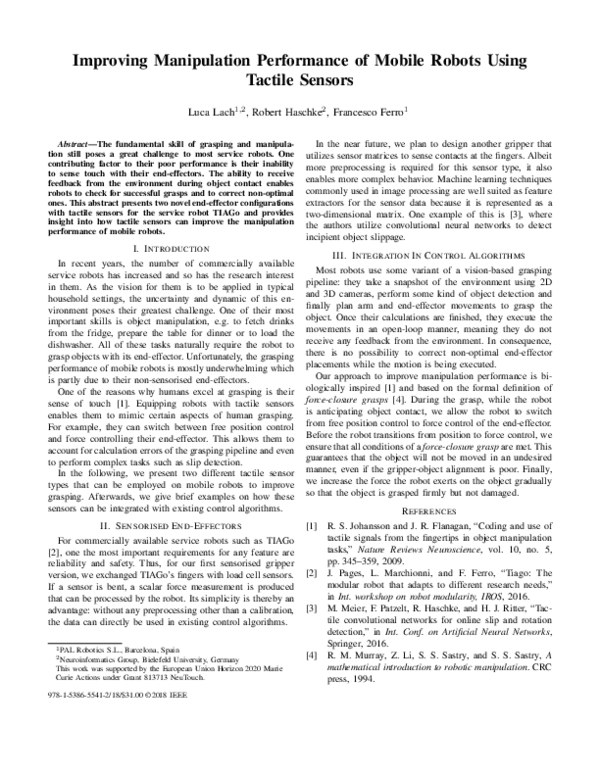 (PDF) Improving Manipulation Performance of Mobile Robots Using Tactile Sensors