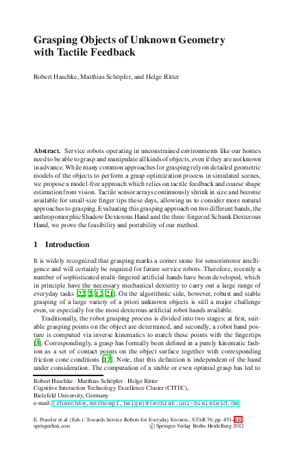 (PDF) Grasping Objects of Unknown Geometry with Tactile Feedback