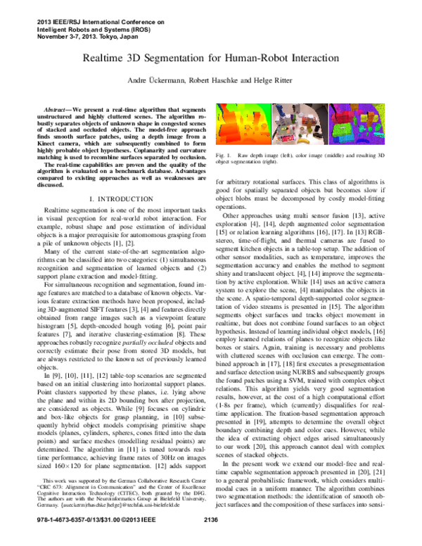 (PDF) Realtime 3D segmentation for human-robot interaction